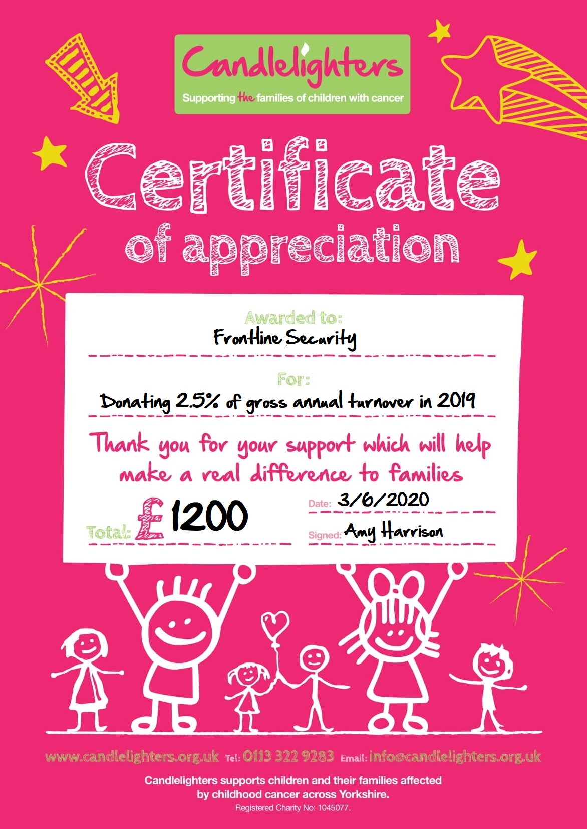 Supporting Candlelighters Charity UK | Frontline Security 24/7